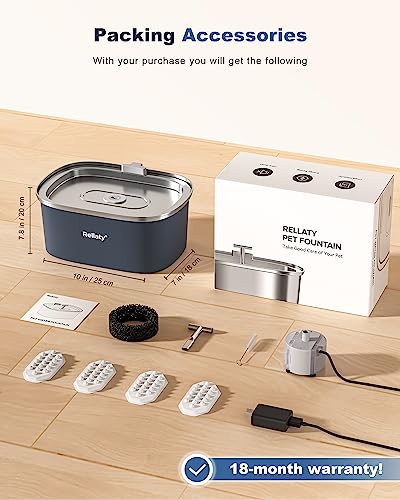 Cat Water Fountain Stainless Steel: 3.2L/108oz Pet Fountain Water Bowl Automatic Drinking Dispenser Cat Feeding & Watering Supplies, Ultra-Quiet Pump & Replacement Filter for Cats Inside(Navy)