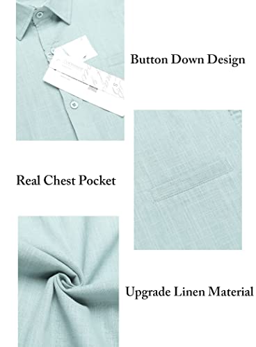 COOFANDY Men's Short Sleeve Linen Shirts Casual Button Down Shirt Summer Beach Tops Green
