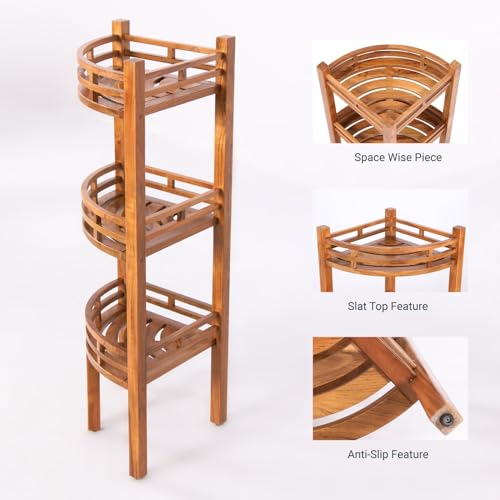 Cambridge Casual Teak Wood Estate Freestanding 3-Tier Bathroom Bath, Corner Shelf/Natural Brown
