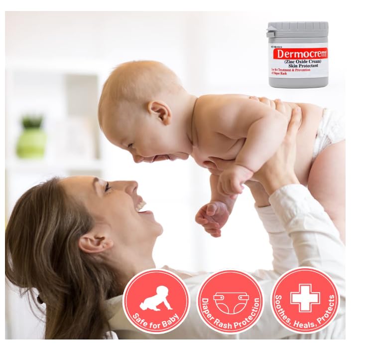 DERMOCREM ‐ Diaper Rash Cream for Baby, Soothes, Heals, and Protects, Relief and Treatment of Diaper Rash, Zinc Oxide Cream (8.8 Oz.(250 G)