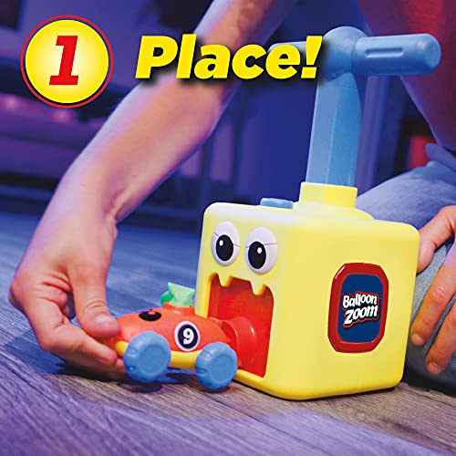 Ontel Balloon Zoom - Balloon-Powered Race Car and Rocket Launcher Toy Set, Ages 3+, Red Racer Car with Astronaut Flyer