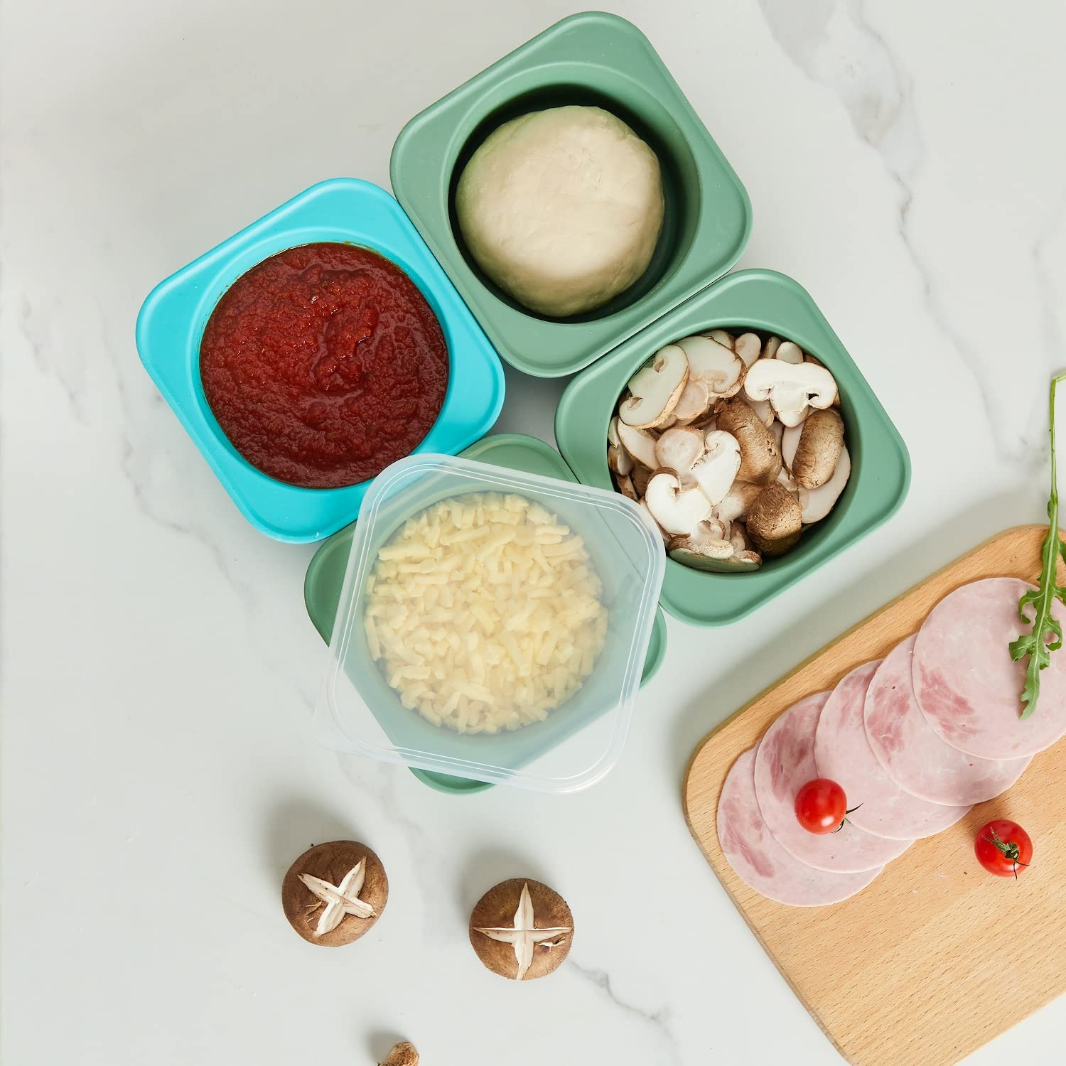 KEVJES Stackable Silicone Artisan Pizza Dough Proofing Boxes Proving Containers with Lids-2 pack-500ml portion (Green)