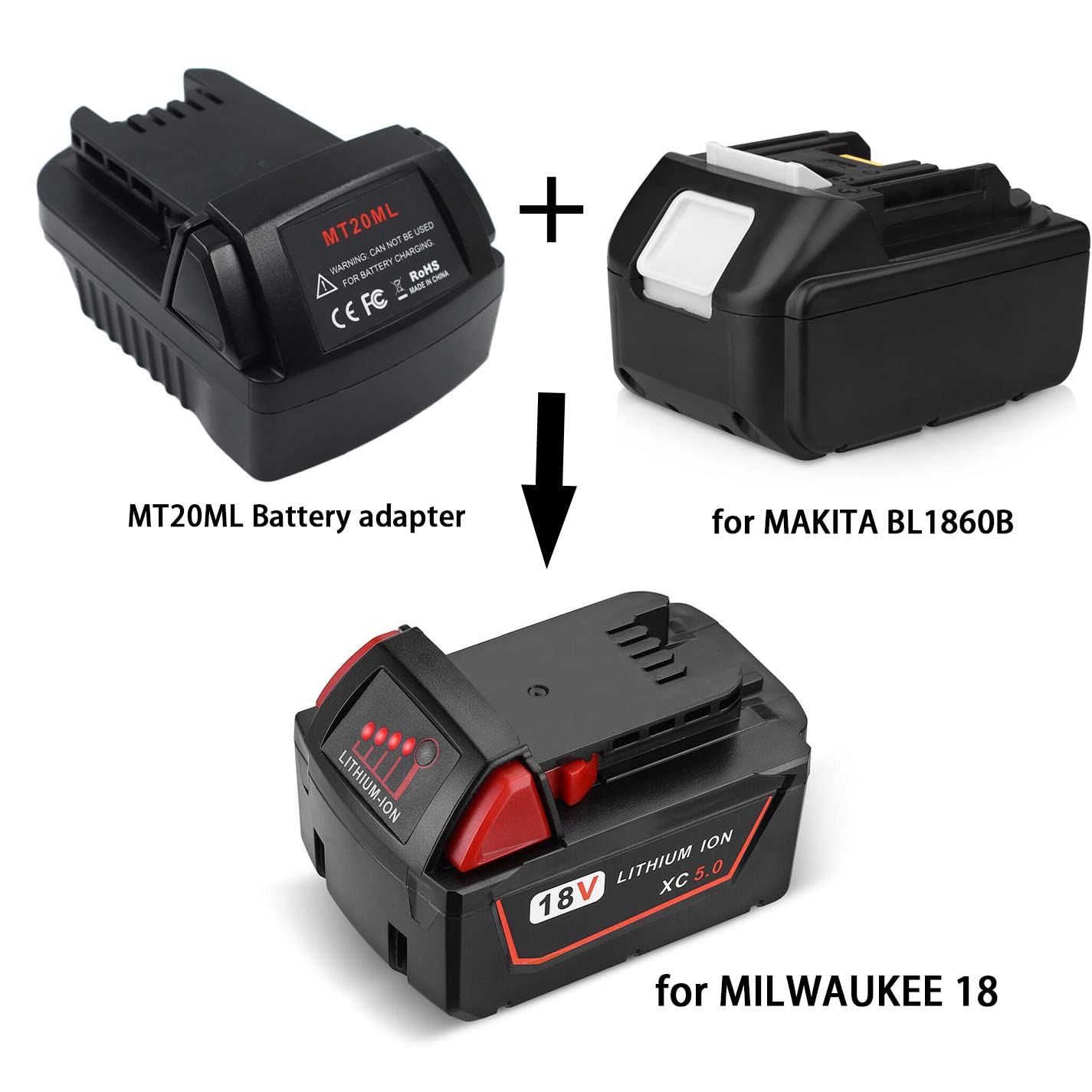 Adaptor MT20ML for Makita 18V-20V to for Milwaukee 18V Li-Ion Battery