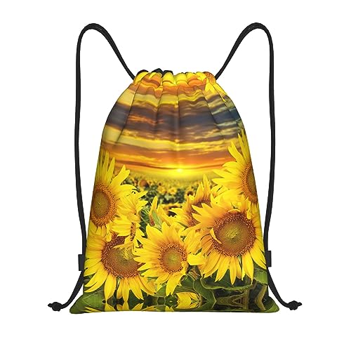 Adasomu Sunflower Field Portable Drawstring Bags For Women/Men, Lightweight Drawstring Backpack For Gym Yoga Shopping Trip