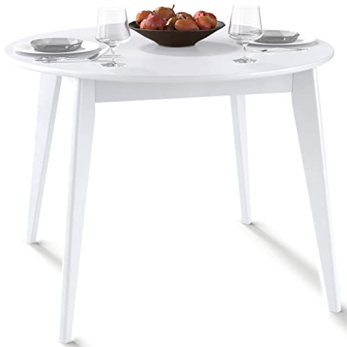 DAIVA CASA Orion Round Dining Table for 4 Person - Birch Solid Wood Kitchen & Dining Room Furniture - Mid Century Modern Scandinavian Style – White Kitchen Table 40 inch