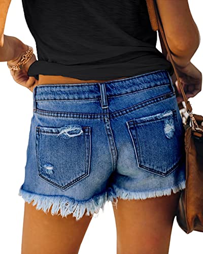 cordat Women Mid Rise Ripped Stretchy Jeans Shorts Frayed Raw Hem Casual Denim Shorts