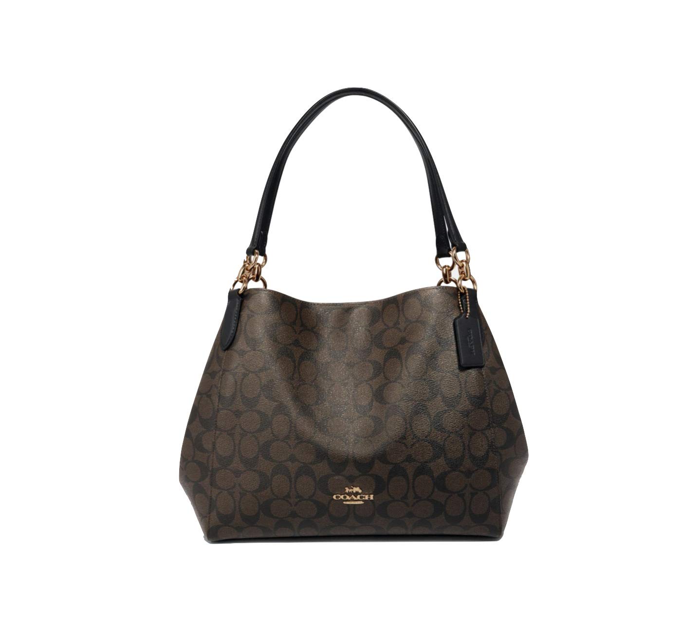 Coach Pebble Leather Hallie Shoulder Bag (IM/Brown/Black)