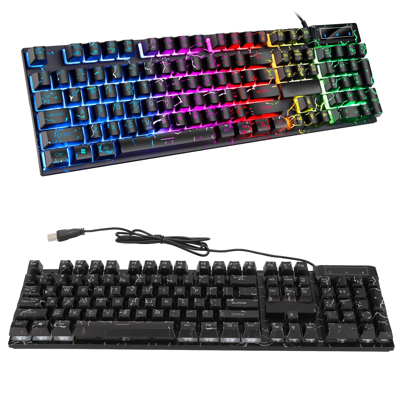 Acogedor USB Wired Mechanical Gaming Keyboard, 104 Keys RGB Colorful Lighting Portable Mechanical Keyboard with Suspended Keycaps for PC Computer Gamer