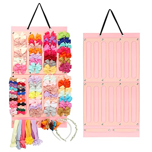 Hair Bows Holder w/Large Capacity, Hair Clips Storage Hanger w/ 16 Ribbons, Hair Bows Organizer, Baby Hair Accessory Storage Display w/Sturdy Rope, Wall Hanging for Girl Room, Baby Nursery Decors