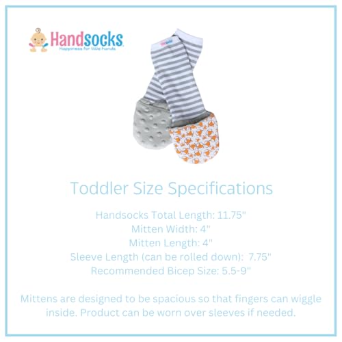 Handsocks Plushy Stay On Strap-Free No-Scratch & Warmth Mittens (Toddler Size. Bicep Should be 5.5"-9.0"), Felix (Grey/Foxes) - One Pair…