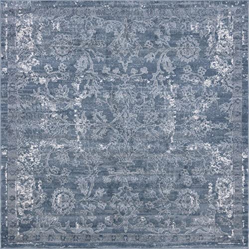 Unique Loom Portland Collection Area Rug - Albany (7' 10" Square, Blue/ Gray)