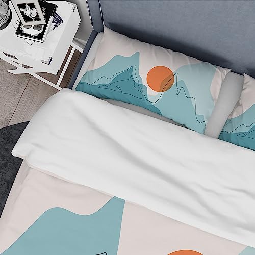 DESIGN ART Designart 'Red Moon Over Abstract Blue Mountains I' Modern Duvet Cover Set Twin Cover + 1 Sham 2 Piece