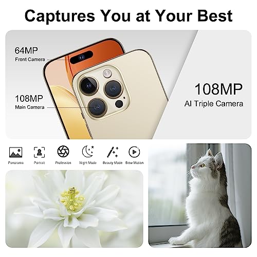 ExAchat A14 Pro 5G Unlocked Smartphone 108MP Camera 7300mAh 6.82" FHD+ Display 120HzD Cell Phone Unlocked 4GB+128GB/256GB Expandable Dual SIM Smart Phone,GPS Fingerprint/Face ID (White)