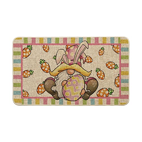 Artoid Mode Gnome Egg Carrots Easter Doormat, Seasonal Spring Summer Home Decor Low-Profile Switch Rug Door Mat Floor Mat for Indoor Outdoor 17x29 Inch