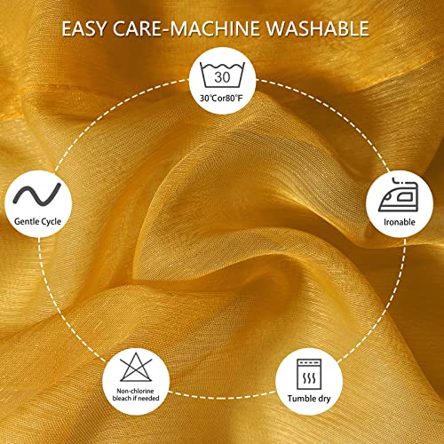Gold Yellow Valances for Windows - Light Filtering Semi Sheer Valances for Living Room/Bedroom/Kitchen/Bathroom/Cafe - Transparent Window Valance Curtains with Rod Pocket 2 Panels 52 by 18 Inches Long