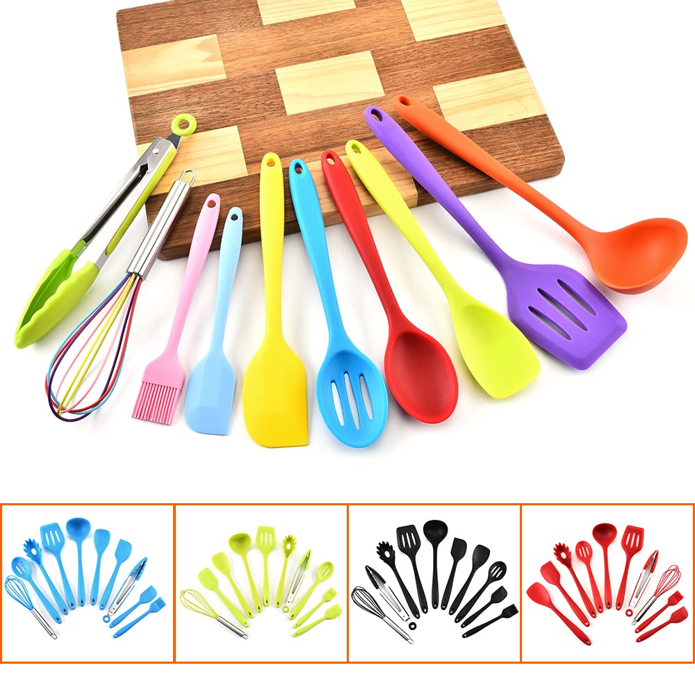 ADBEN Silicone Kitchen Utensil Set 10 Pcs Heat Resistant Non-Stick Spoon Spatula Ladle Cooking Tools Dinnerware