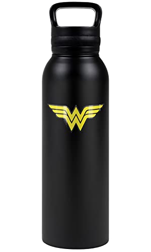 Dco - Logo OFFICIAL Wonder Woman Logo 24 oz Insulated Canteen Water Bottle, Leak Resistant, Vacuum Insulated Stainless Steel with Loop Cap, Black