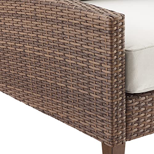 Crosley Furniture Capella Wicker Outdoor Sofa, 3-Person Patio Couch for Porch, Deck, Backyard, Brown with Creme Cushions