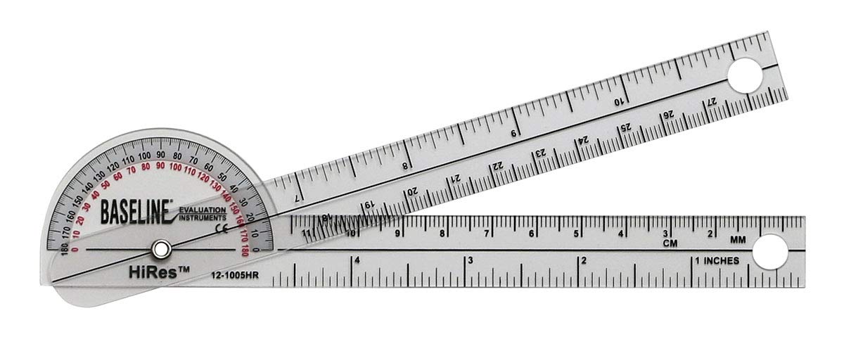FEI 12-1005HR Baseline Plastic Goniometer, Pocket Style, Hires 180 Degree Head, 6" Arms