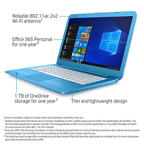 HP Stream 14-inch Laptop, Intel Celeron N4000 Processor, 4 GB RAM, 64 GB eMMC, Windows 10 S with Office 365 Personal for One Year (14-cb170nr, Blue), Stream Laptop 14-cb170nr