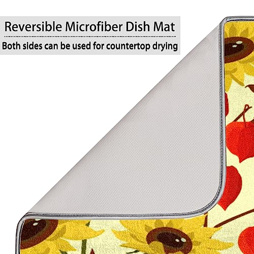 Dish Drying Mat for Kitchen Counter 16x18 Drying Rack Pad Absorbent Microfiber Reversible Kitchen Accessories Fall Pumpkin Sunflower