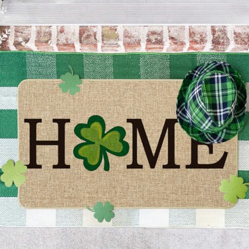 Artoid Mode Home Clover Shamrock Decorative Doormat, Seasonal Spring St. Patrick's Day Holiday Home Low-Profile Floor Mat Switch Mat for Indoor Outdoor 17 x 29 Inch
