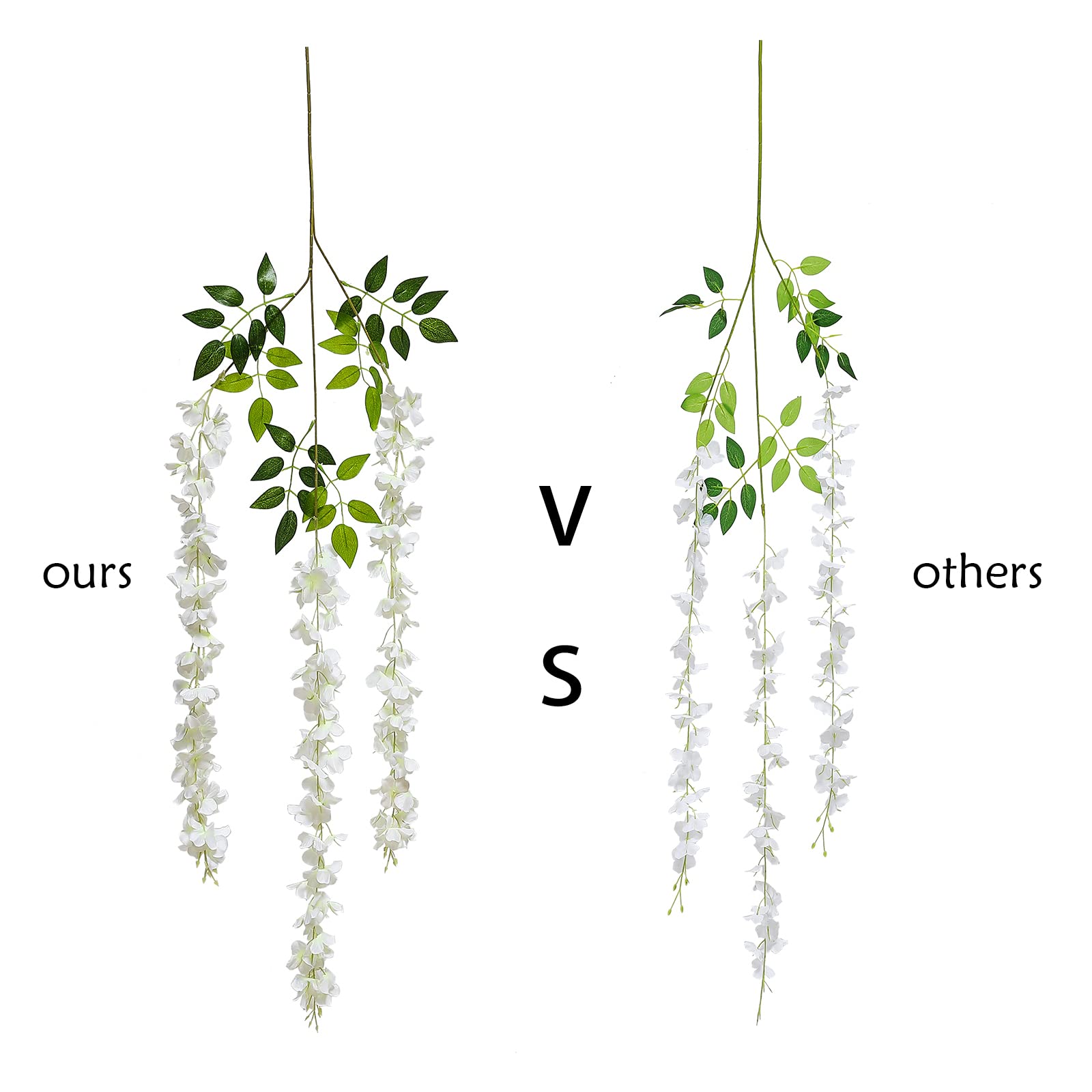Duovlo 12 Piece Artificial Silk Wisteria Vine 3.6 Feet Ratta Hanging Flower Garland String Home Party Wedding Decor (White)