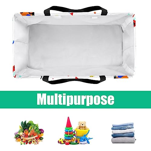 Cartoon Vehicle Full Print Large Capacity Laundry Organizer Tote Bag - Reusable and Foldable Oxford Cloth Shopping Bags