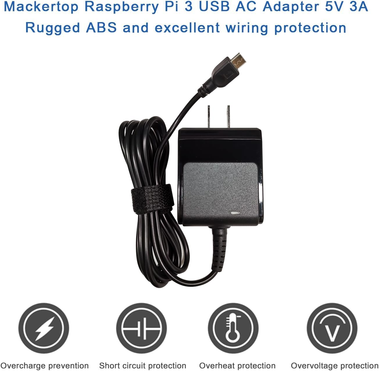 Mackertop 5.25V 3A Micro USB Wall Charger for Raspberry Pi 3 B+ Power Supply Includes 1.8M (5.4 Ft) Power Cord