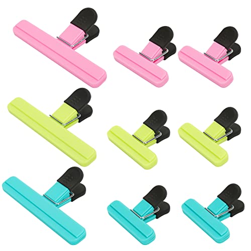 Chip Clips Bag Clips Food Clips,9 Pack Different Bag Clips for Clips ,Wide Range of Uses Clips for Food Packages,Plastic Heavy Seal Grip,2 Sizes 3 Colors