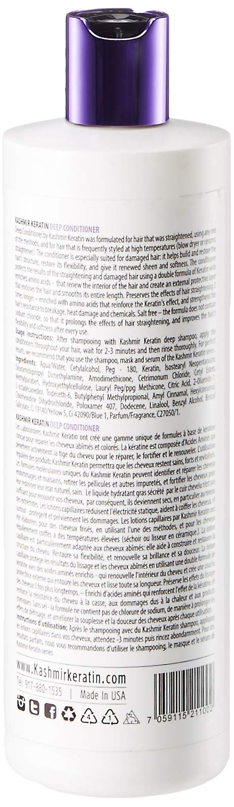 Kashmir Keratin Deep Conditioner For Oily And Damaged Hair Sulfate And Paraben FREE NEW PRESENTATION (16 Fl Oz.)
