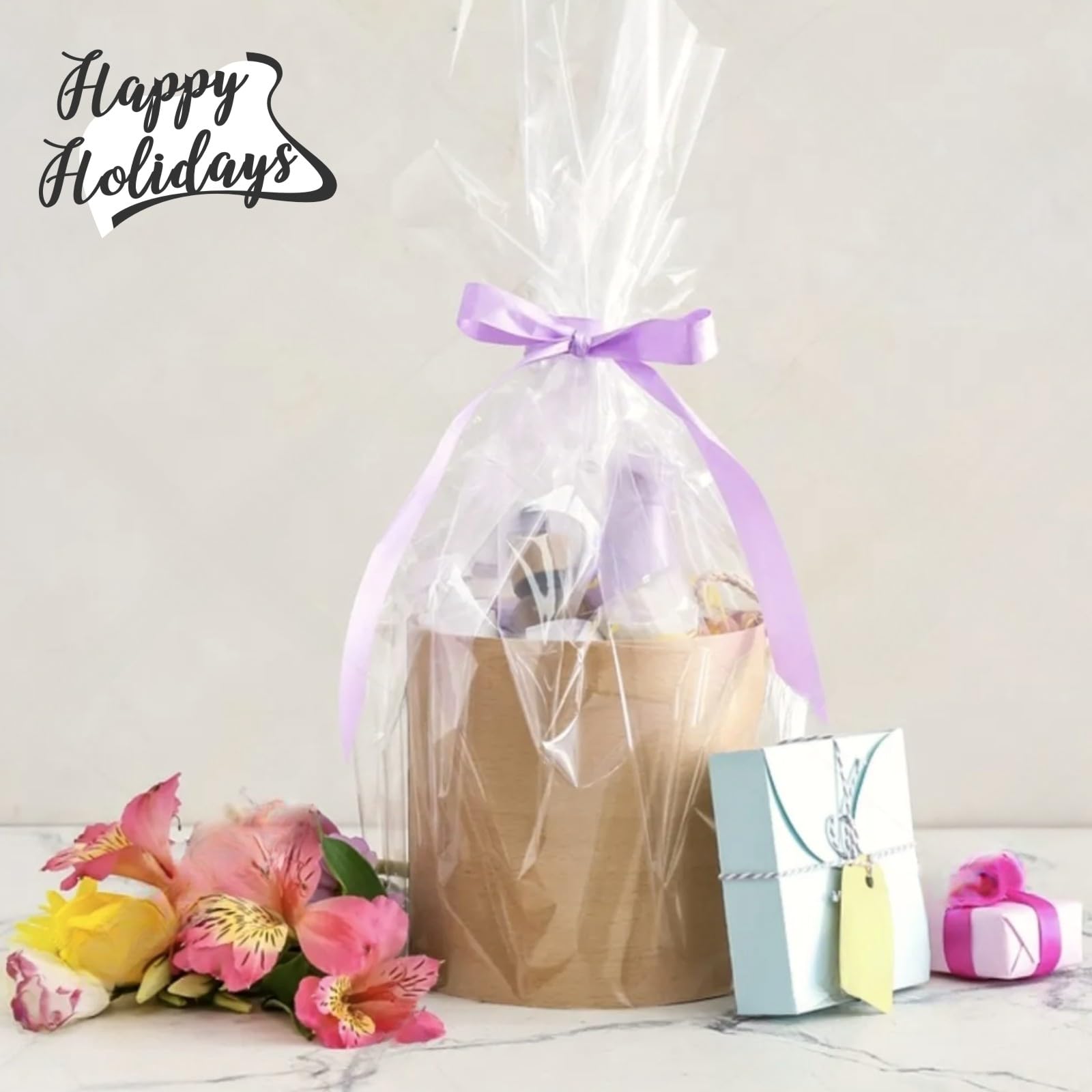 mioule Shrink Wrap Bags for Gift Baskets, 10Pcs 16x24 Inches Cellophane Heat Shrink Plastic Wrap Bags for Gift Baskets for Christmas, Valentines Day,Holiday, Easter, Birthday, and Any Occasion