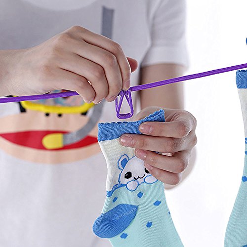 NUZAMAS 2X Clothesline 12 Pegs Clips Portable Expandable Adjustable Retractable Airer for Camping Travel Clothes Laundry Drying Outdoor and Indoor Use Purple