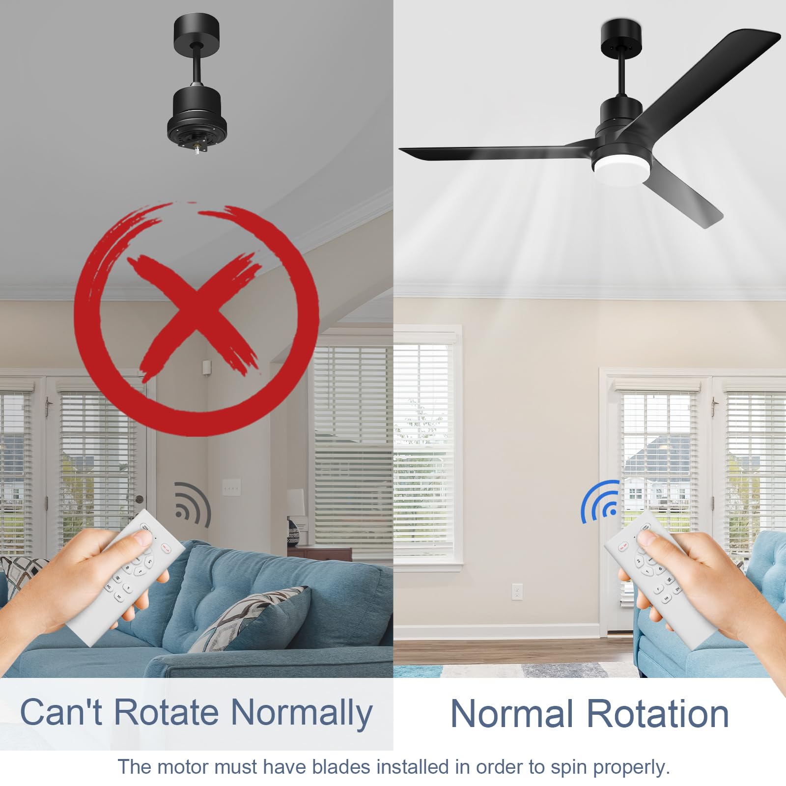 alescu Black Ceiling Fans with Lights,60" Indoor and Outdoor Ceiling Fan with Remote Control, Modern Reversible DC Motor for Patio Bedroom Living Room
