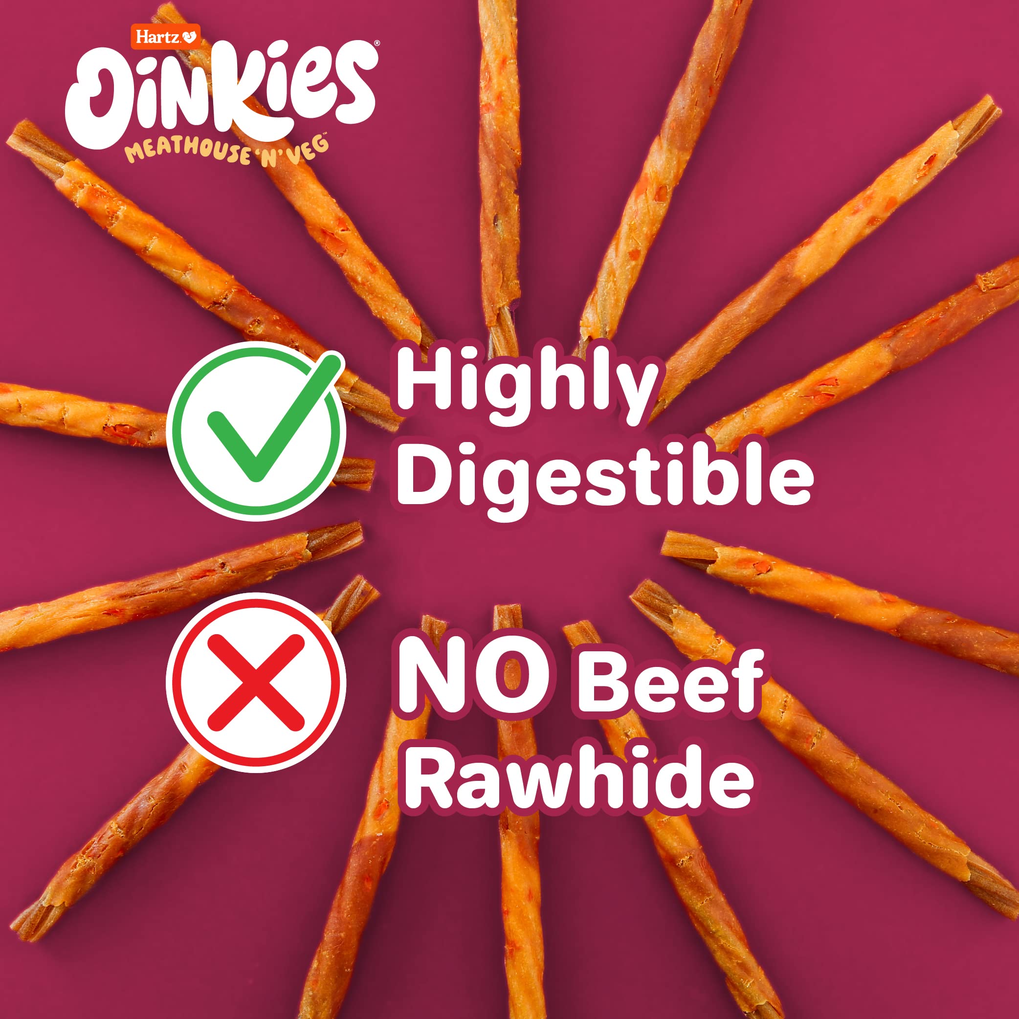 Hartz Oinkies Tender Ribs with Real Chicken, Duck & Veggies, Peanut Butter Flavored Rawhide-Free Dog Treats, Highly Digestible Dog Chews, 22 Count