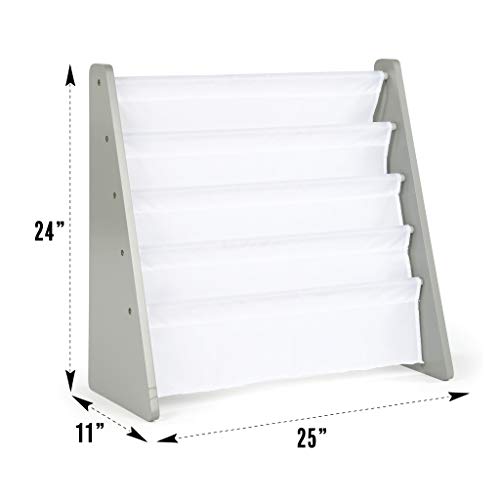 Humble Crew Kids Wood Table and 4 Chair Set, Grey & Grey/White Kids Book Rack Storage Bookshelf, 4 Tiers