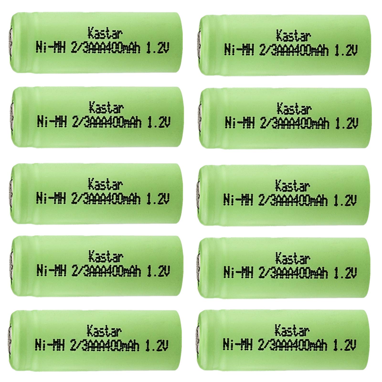 Kastar Rechargeable Ni-MH Battery 2/3AAA 1.2V 400mAh Flat Top Replacement For Solar Light, Solar Flowers, Remote Control, Garden Light [10Pcs]