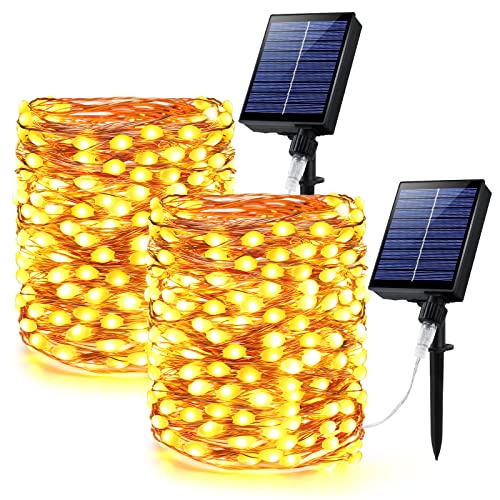 Brizled Solar Fairy Lights, 2 Pack Total 132ft 400 LED Solar String Lights Waterproof, 8 Modes Outdoor Solar Twinkle Lights, Solar Powered Garden Lights String for Indoor Outside Warm White