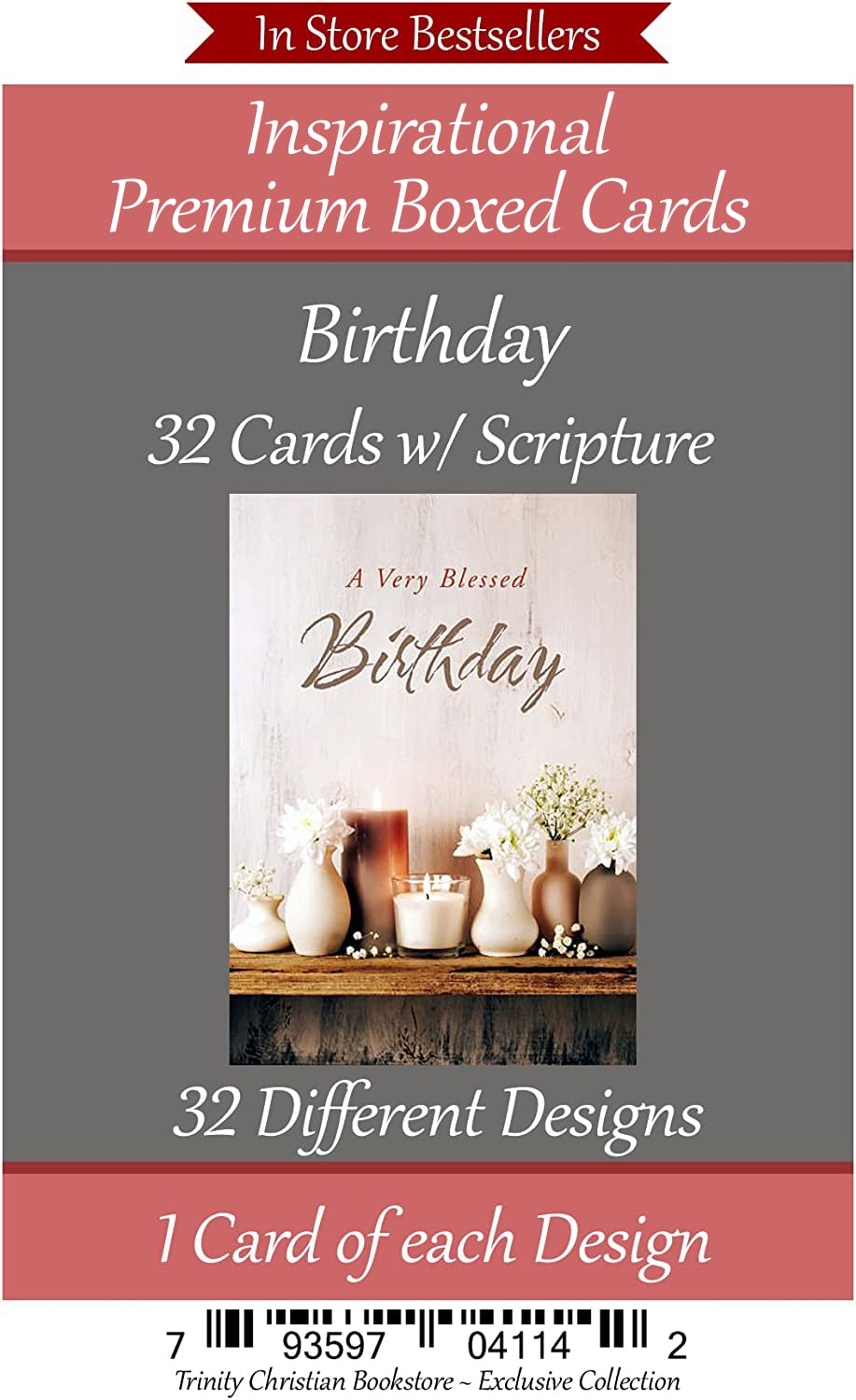 Birthday (No Repeated Cards) 32 Designs Christian/Religious Greeting Card Assortment #3 ~ Scripture in every card