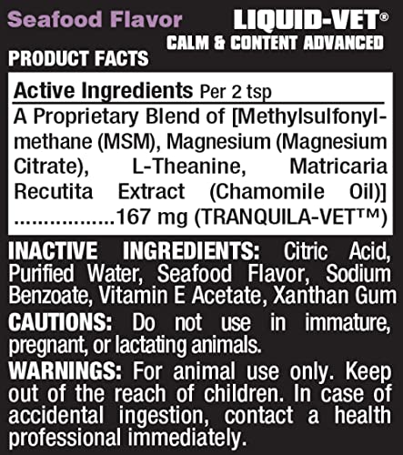 Liquid-Vet by Reliant Health Brands Feline Calm & Content Advanced Formula, 8oz, Seafood Flavor