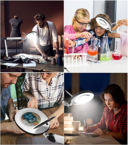 Cosywarm Magnifying Lamp, Upgrade 5 Diopter Glass, Magnifying Glass with Light and Clamp Hands Free, Adjustable Swivel Arm, LED Magnifier Work Lamp for Reading, Hobbies, Workbench.