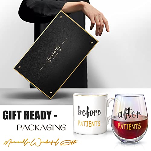 FONDBLOU Before Patients After Patients Set, 12oz Coffee Mug & 18oz Wine Glass, Gifts Idea for Nurses,Doctors,Dentists,Hygienists,Assistants,Physician,RN,Unique Birthday Graduation Nurses Day Gifts