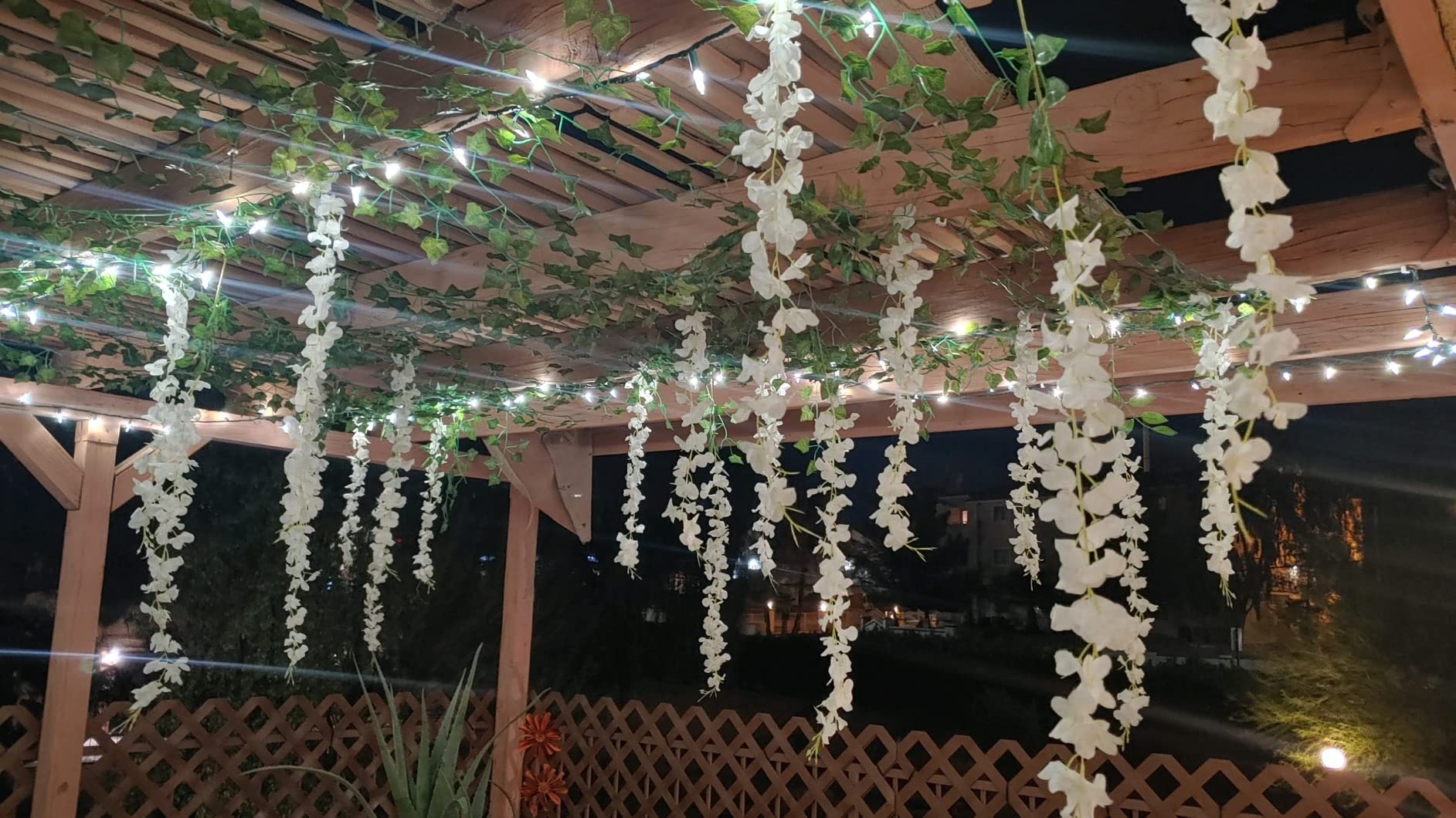 MARTHA&IVAN 26 Stems Artificial Wisteria Garland Fake Wisteria Vine Hanging Flower Bush String for Wedding Garden Party Decoration (26 Stems White)