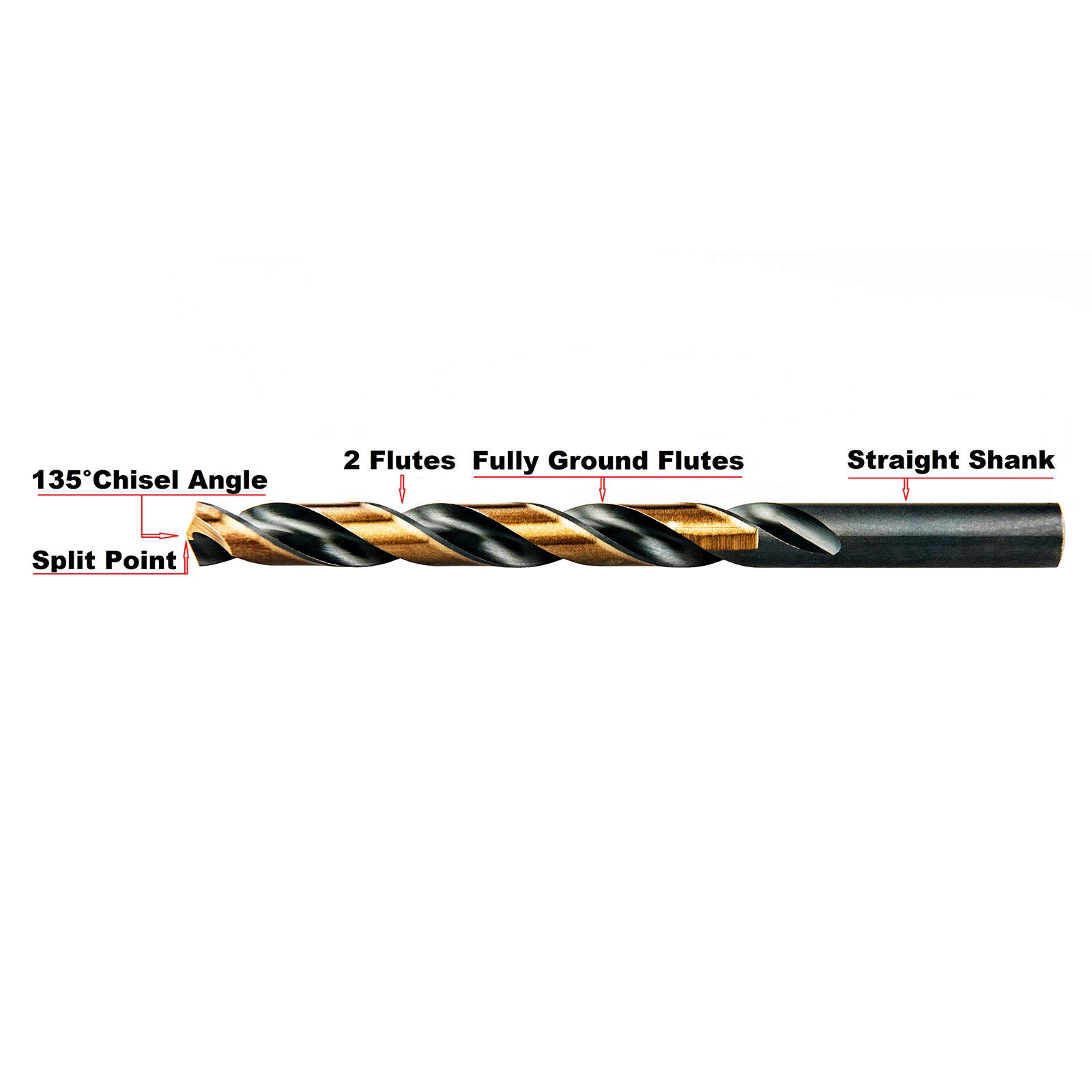MAXTOOL 1/32" 5pcs Identical Jobber Length Drills HSS M2 Twist Drill Bits Fully Ground Black & Bronze Straight Shank Drills; JBF02H10R02P5