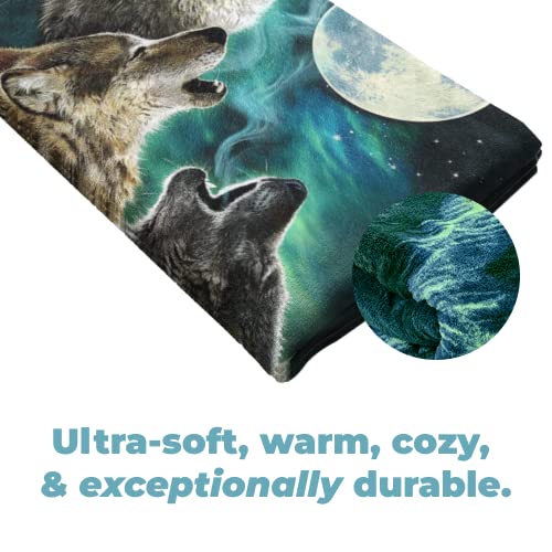 Dawhud Direct III Howling Wolf Fleece Blanket for Bed, 75" x 90" Queen Size Moon Fleece Throw Blanket for Women, Men and Kids - Super Soft Plush Wolf Blanket Throw Plush Blanket Wolf Gifts