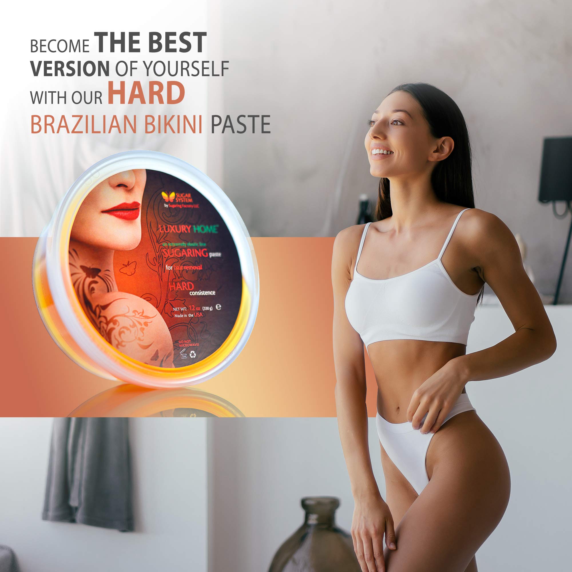 Sugaring Paste Hair Removal Hard Sugar Wax Kit - Luxury Home & Brazilian Bikini Sugar Paste for Body, Organic Depilation Made in USA, 12 oz - For Women and Men
