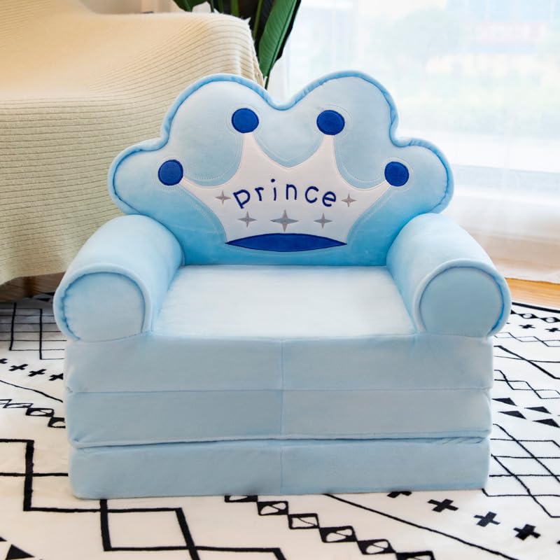 ASOUT Comfy Toddler Chairs for Kids - High Density Foam Kids Sofa,Foldable Blue Princes Chair for Toddlers 1-3
