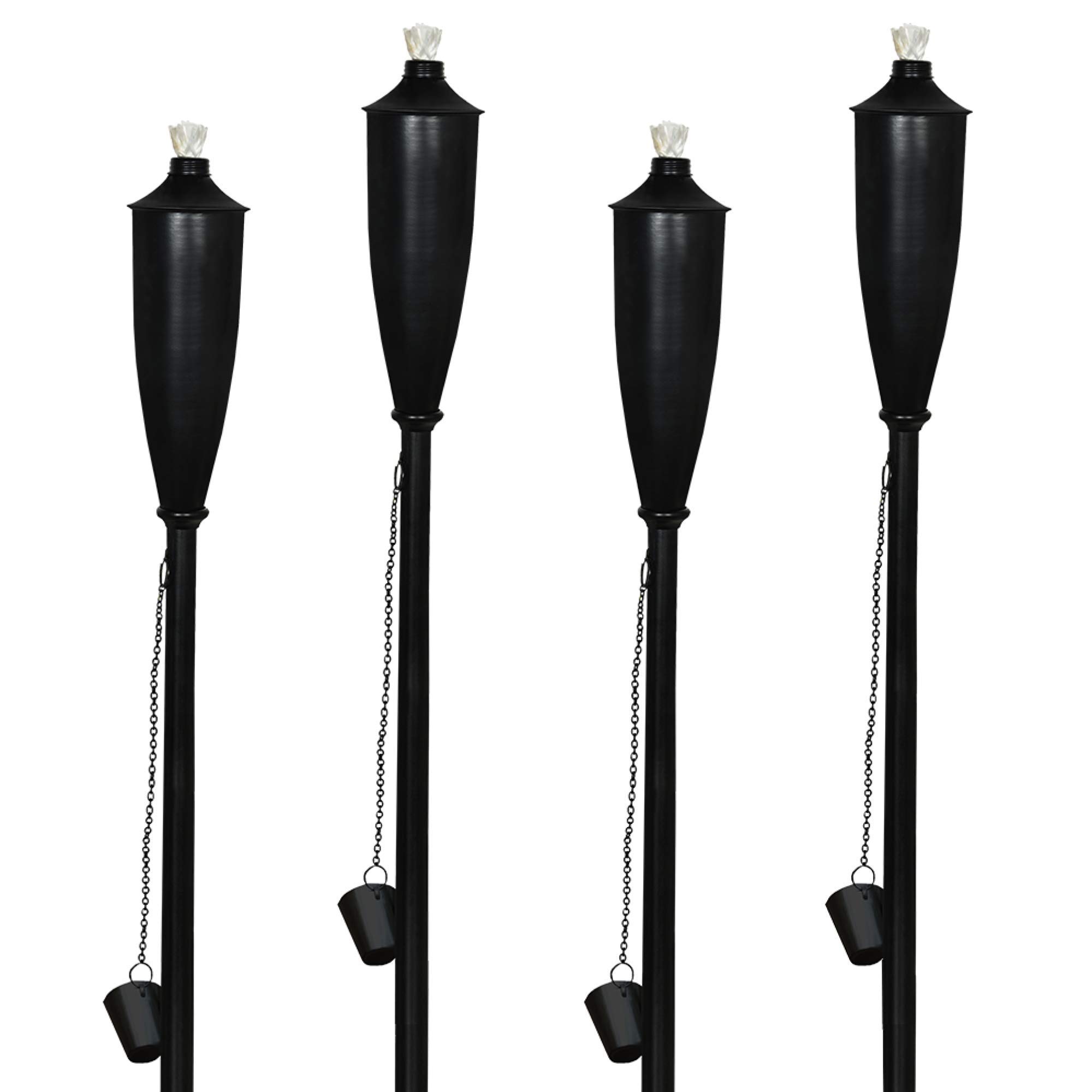 Dusq | Set of 4 Black Genie Outdoor Garden Torches, Use with Regular or Citronella Torch Fuel