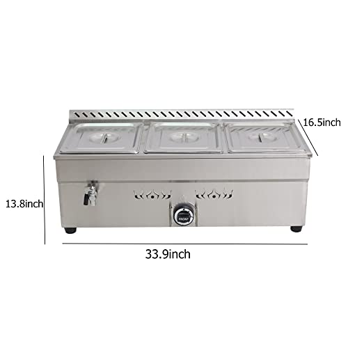 HayWHNKN 3-Pan LP Gas Food Warmer Propane Steam Table Stainless Steel Bain Marie Buffet for Parties (with Gas Regulator Valve) 1/2 * 4β