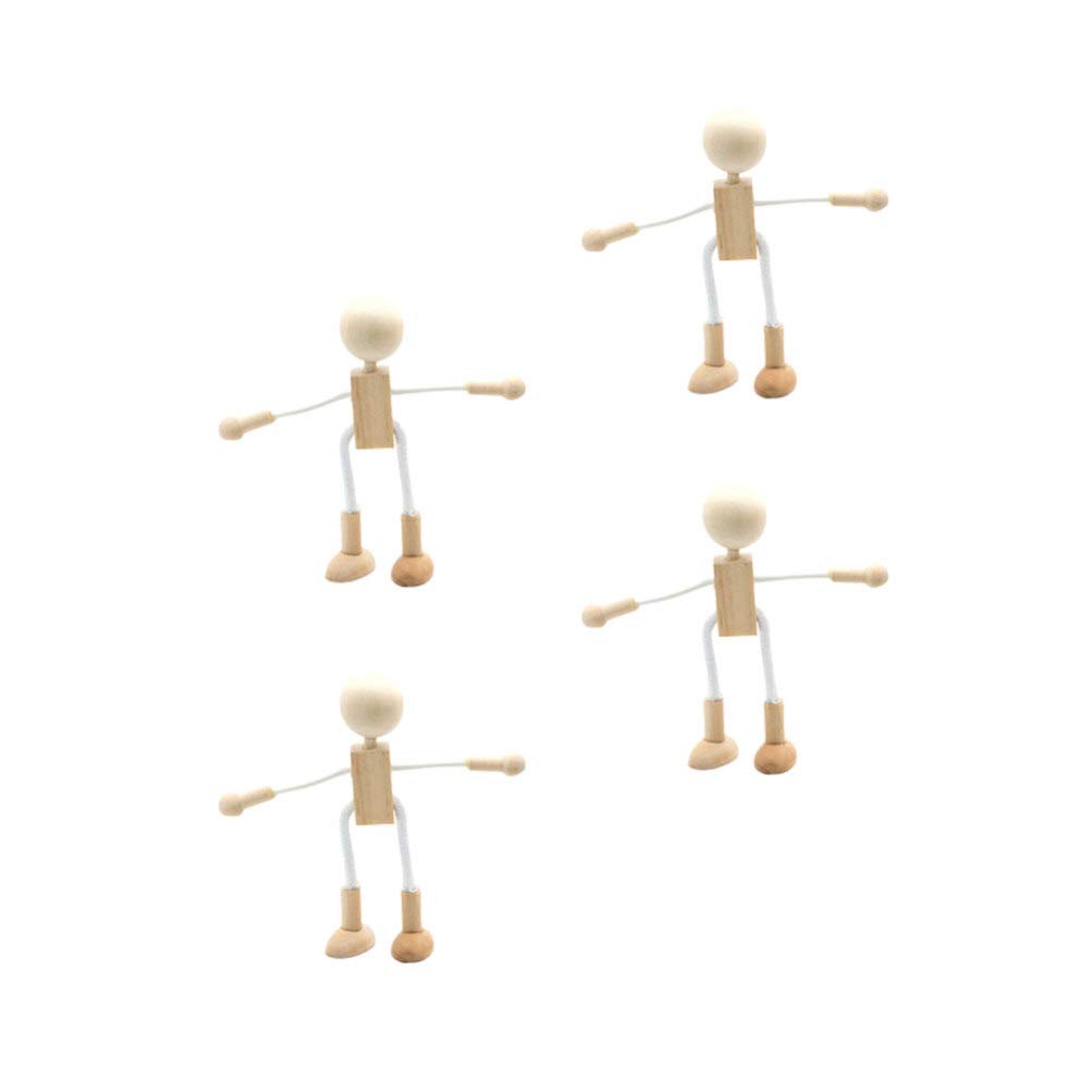 EXCEART Wood Peg Dolls 4Pcs Unfinished Wooden Peg Doll Adjustable Wood Peg People Doll Robot Paintable Bodies Figures for DIY Arts Crafts Peg Game Party Favor